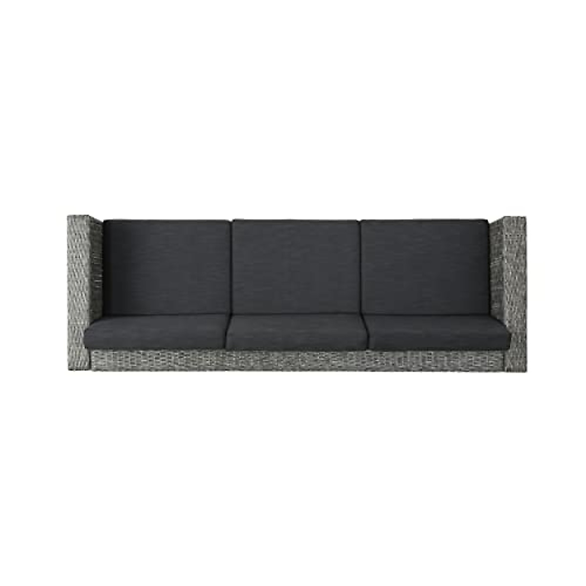Christopher Knight Home Puerta Outdoor Wicker 3-Seater Sofa, Mix Black / Dark Grey Cushion