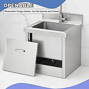304 Stainless Steel Floor Mount Mop Sink/Basin with Sink Drainage/Strainer Depth 30cm (Commercial Kitchen, Restaurant, Business, Garages, Basements)