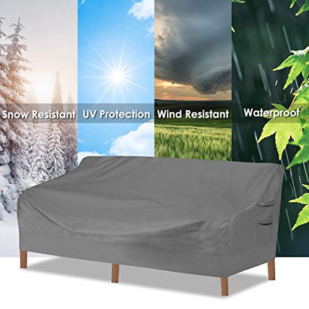 Vailge Heavy Duty Patio Sofa Cover, 100% Waterproof 3-Seater Outdoor Sofa Cover,Lawn Patio Furniture Covers with Air Vent and Handle,79" Wx 37" Dx 35" H,Grey