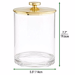 mDesign Large Modern Kitchen Apothecary Storage Organizer Canister Jars - Plastic Containers - Organization Holder for Pantry, Counter, Cabinet, Cupboard, Lumiere Collection, 2 Pack, Clear/Soft Brass