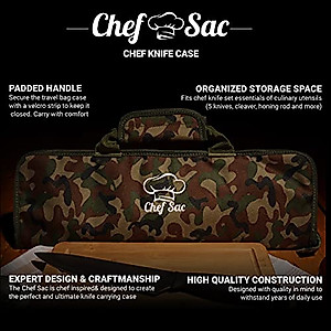 Chef Sac Chef Knife Roll Bag Travel Case | 8+ Slots for Knives & Tools | 2 Flaps with Cleaver & Mesh Pocket | Chef Knife Case for Professional & Culinary Work | Knives Not Included (Army Green)