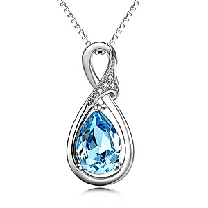 CTIEIP Diamond and Natural Aquamarine Sterling Silver Teardrop Necklace, Hypoallergenic Necklace, Anniversary Birthday Diamond Aquamarine Jewelry Gifts for Women,Gift for Mom