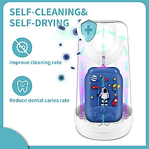 Kids U Shaped Toothbrush, Kids Automatic Toothbrush with 3 Brush Heads, 360 Ultrasonic Automatic Toothbrush Kids with 5 Modes, Ipx7 Waterproof Whole Mouth Toothbrush with Smart Timer