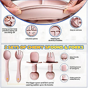 HippoBaby Silicone Baby Feeding Set | 10 Piece Baby Led Weaning Supplies | Toddler Plates Bowls Set with suction | Self Feeding Spoons | Plates for Baby Utensils | Toddler Feeding Supplies