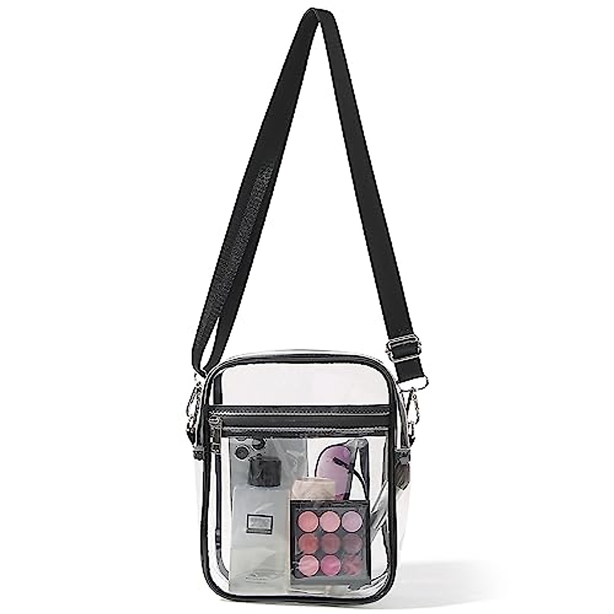 TOBVZOO Clear Bag Stadium Approved｜Clear Crossbody Bags for Women Men｜Clear Purse for Concerts Festivals Sports Events (Black - waterproof zipper)