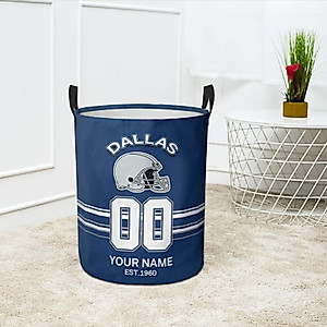 Football Laundry Basket Merch, Personalized Laundry Basket Gifts with Name Number, Football Accessories Laundry Basket Keepsake for Game Day, Foldable Laundry Basket Stuff with Handles for Bathroom