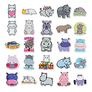50 PCS Cute Hippo Stickers, Cartoon Animals Vinyl Decals Stickers for Water Bottle, Laptop, Bumpers, Skateboard, Helmet, Funny Hippo Stickers for Kids Teens Adults
