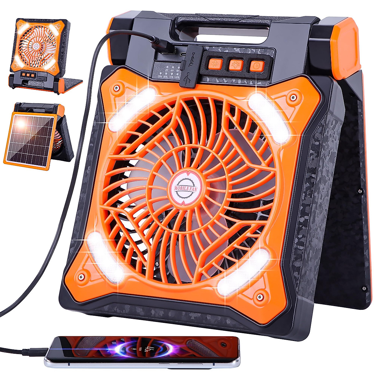 WESTTREE Solar Fan Battery Powered Fan, Rechargeable Fan Solar Camping Fan with Led Lantern & Power Bank, Foldable Angle Solar Powered Fan, USB Personal Cordless Fan Portable Fan for Travel Camping