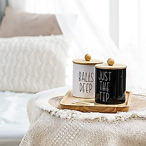 2 Pack Apothecary Jars with Bamboo Lids for Bathroom Organization - Qtip Holder and Cotton Ball Dispenser- Rustic Farmhouse Home Decor Clearance Gift - Cute Bathroom Organizer Canisters, Accessories