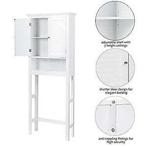 glitzhome 65.5" H Over-The-Toilet Space Saver Storage Bathroom Cabinet with 1 Adjustable Shelf and 2-Door, White