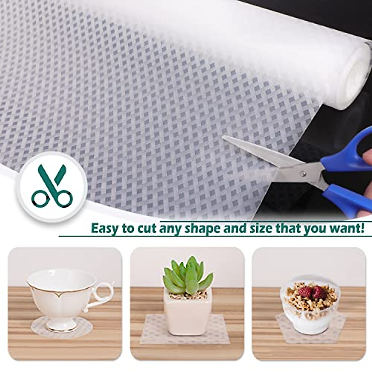 Shelf Liners for Kitchen Cabinets, Drawer Liners Fridge Mats Washable Cabinet and Drawer Liner Roll Double Sided EVA Non-Slip (Clear, 11.8Inch x 20FT)