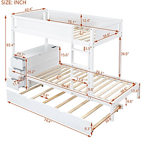Harper & Bright Designs Twin Over Twin Bunk Beds with Desk, Storage Drawers and Trundle, Wooden Bunk Bed Frame with Charging Station for Kids Teens, Girls Boys, White