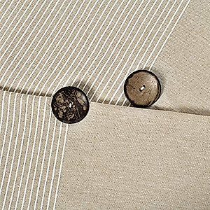Lush Decor Beige Linen Woven Cotton Shower Curtain, Farmhouse Button Stripe, Yarn Dyed (72" x 72")