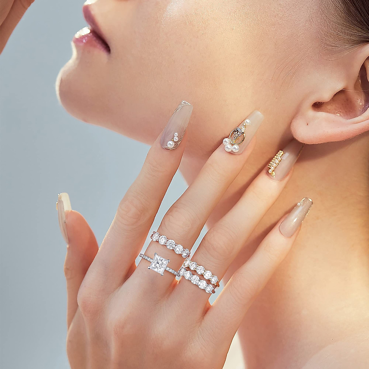 MOOSEA Princess Cut Engagement Ring for Women, 1.5ct D Color VVS1 Clarity Lab Created Diamond Rings 14K White Gold Vermeil V Setting Moissanite Promise Rings for Her Jewelry Gifts