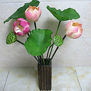 SMLJFO 35.4in Artificial Lotus Branch Simulation Plant Ornaments PU Fake Flower Decoration with Rod for Table Garden Wedding Party Office Home Decor
