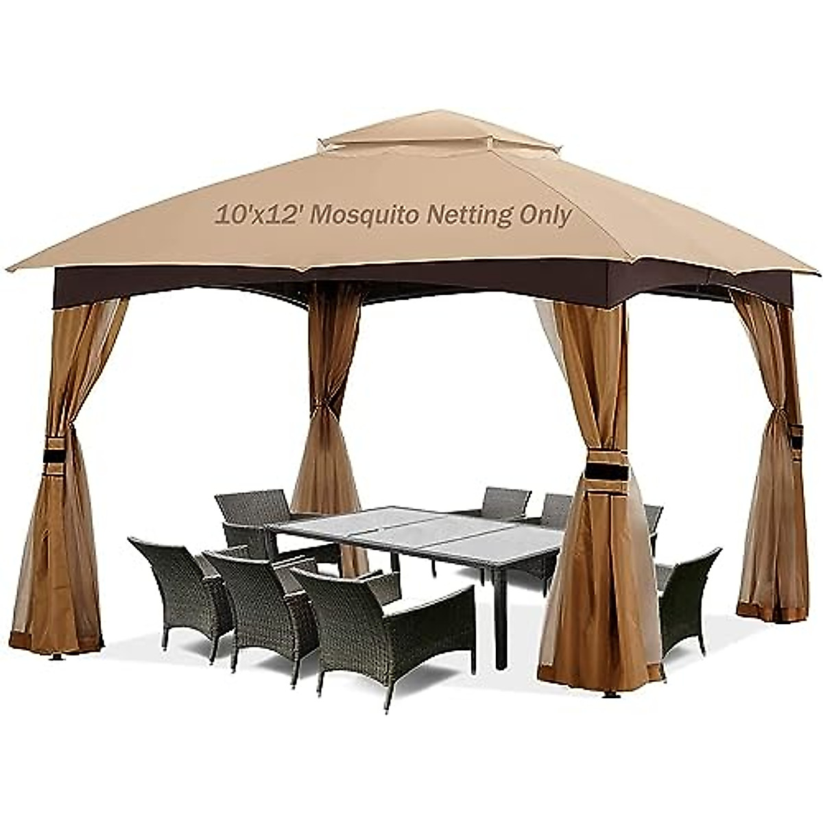 EasyLee Gazebo Universal Replacement Mosquito Netting 10x12, 4-Panel Screen Walls for Outdoor Patio with Zipper, Mosquito Net for Tent Only (Brown)