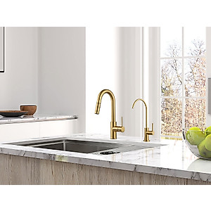 AguaStella AS59BG Brushed Gold Pull Down Bar Faucet and AS09BG Brushed Gold Stainless Steel Water Filter Faucet for Most Reverse Osmosis Units or Water Filtration System in Non-Air Gap Combination