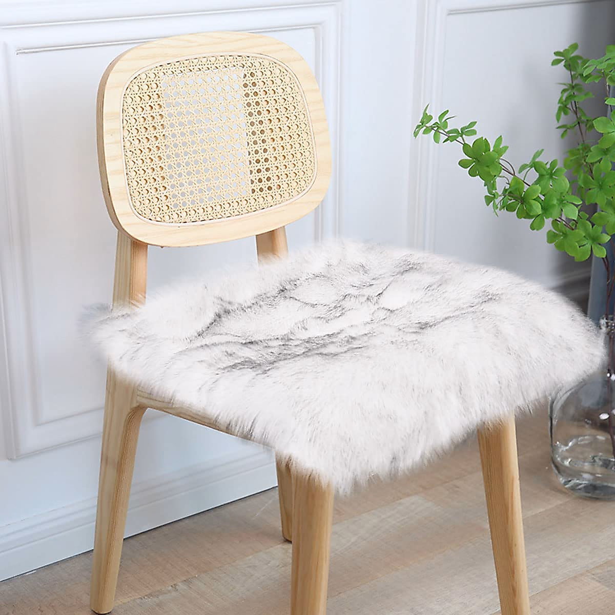 OKAYDA Fluffy Faux Sheepskin Fur Chair Pad Shaggy Seat Cushion Soft Stool Cover Perfect for Sofa Home Decor (Grey tip Square)