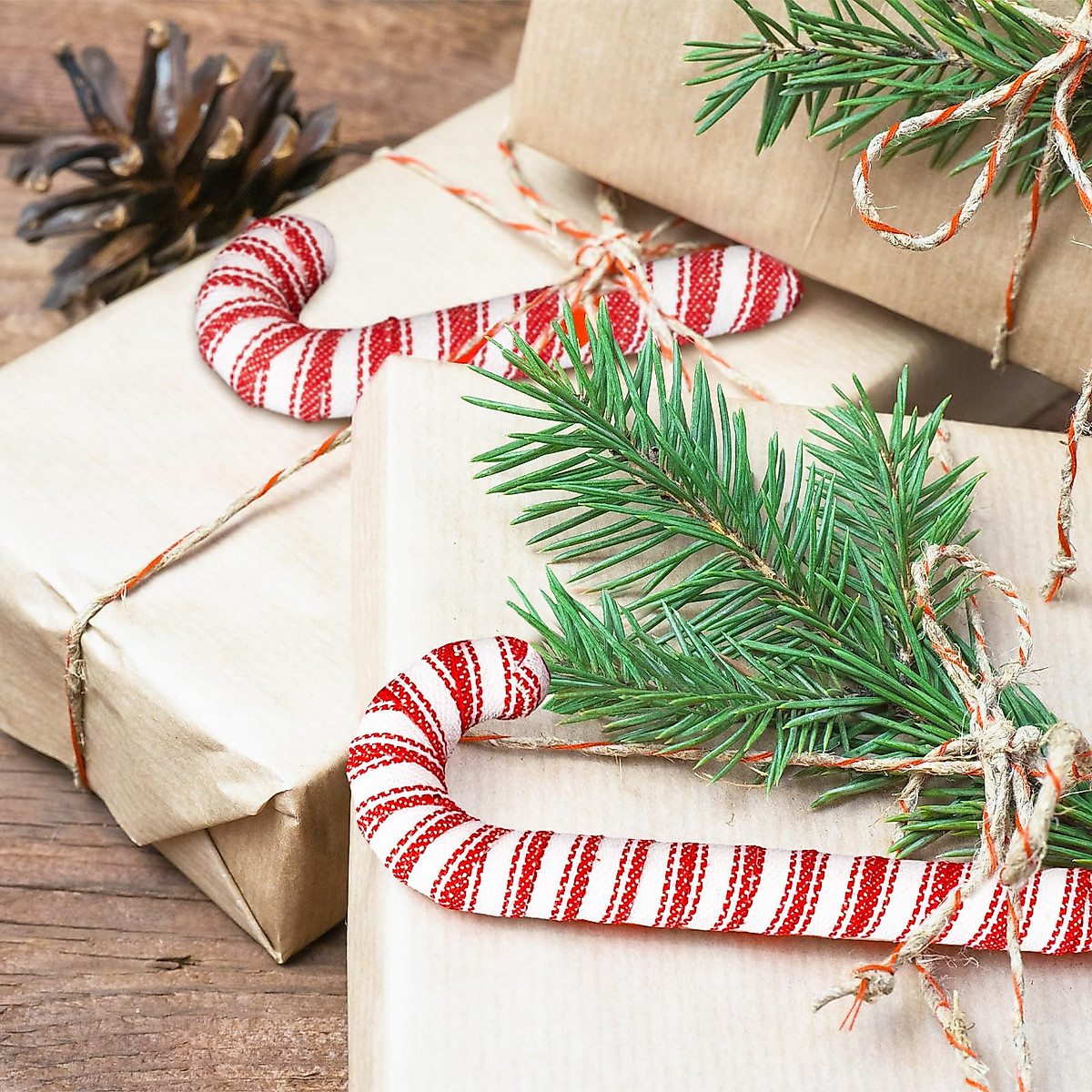 24pcs Candy Cane Christmas Decorations for Tree - Red White Fabric Wrapped Candy Cane Christmas Hanging Ornaments for Farmhouse Christmas Decor Gift Candyland Party Favor Supplies