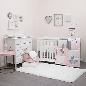 NoJo Ballerina Bows 4 Piece Nursery Crib Bedding Set, Pink/Silver/White
