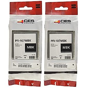 2 x PFI-107MBK Pigment Matte Black Ink Tank for the iPF670, iPF680, iPF685, iPF780 iPF770 iPF785 Inkjet Printers, 130 ml. by Canon + InkSAVER MicroFiber LCD Screen Cleaning Cloth