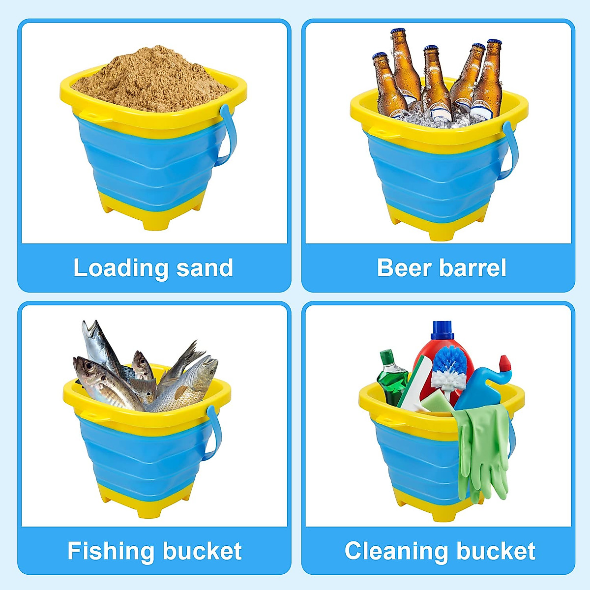 TOY Life Beach Toys for Toddler 1-3 Sand Toys for Kids Beach Toys for Kids Ages 4-8 with 4 Callapsible Buckets Sandbox Toys Beach Toys for Kids Ages 8-12 with Shovels Collapsible Beach Toys 2.5L