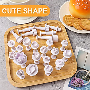 wexpw 24 Pcs Cookie Cutters, Fondant Cake Cookie Plunger Cutter, Mini Plastic Biscuit Plunger Fondant Decorating Mold, Heart/Square/Oval/Circular/Star/Diamond/Flower