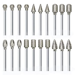 Stone Carving Set Polishing Diamond Burrs, Rotary Tools Accessories Grinding Burrs with 1/8 inch Shank For Carving, Engraving, Grinding, Polishing Stone, Glass, Jewelry, Ceramics, Rock