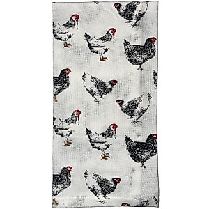 Set of 4, 100% Cotton, Farmhouse Design Black & White Rooster Sentiment Farmers Market, Kitchen Towel Set, Include 2 Kitchen Towels, 1 Pot Holder & 1 Ovenmitt.