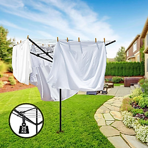 MEILANHUI Umbrella Clothesline Outdoor, Rotary Retractable Clothes Line Outdoors Adjustable Height Drying Rack Clothing 4 Arms 12 Lines with 165 Feet Heavy Duty Outdoor Clothesline for Backyard