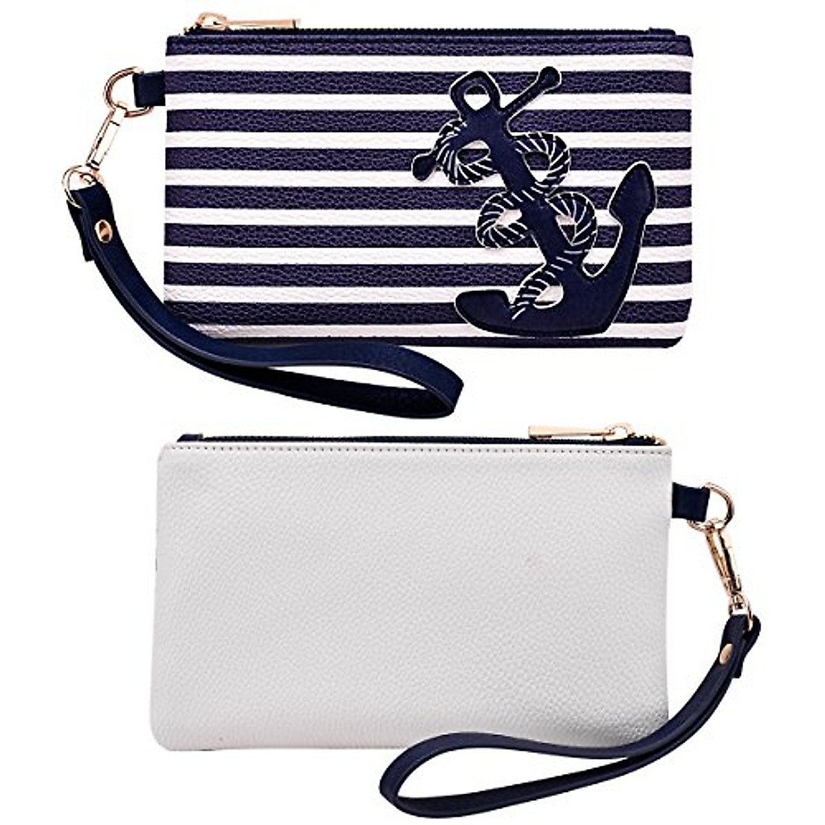 PU Leather Anchor Purse, 8.5"x5.0" Wristlet Bag Zip Coin Pouch for Smart Phones Keys
