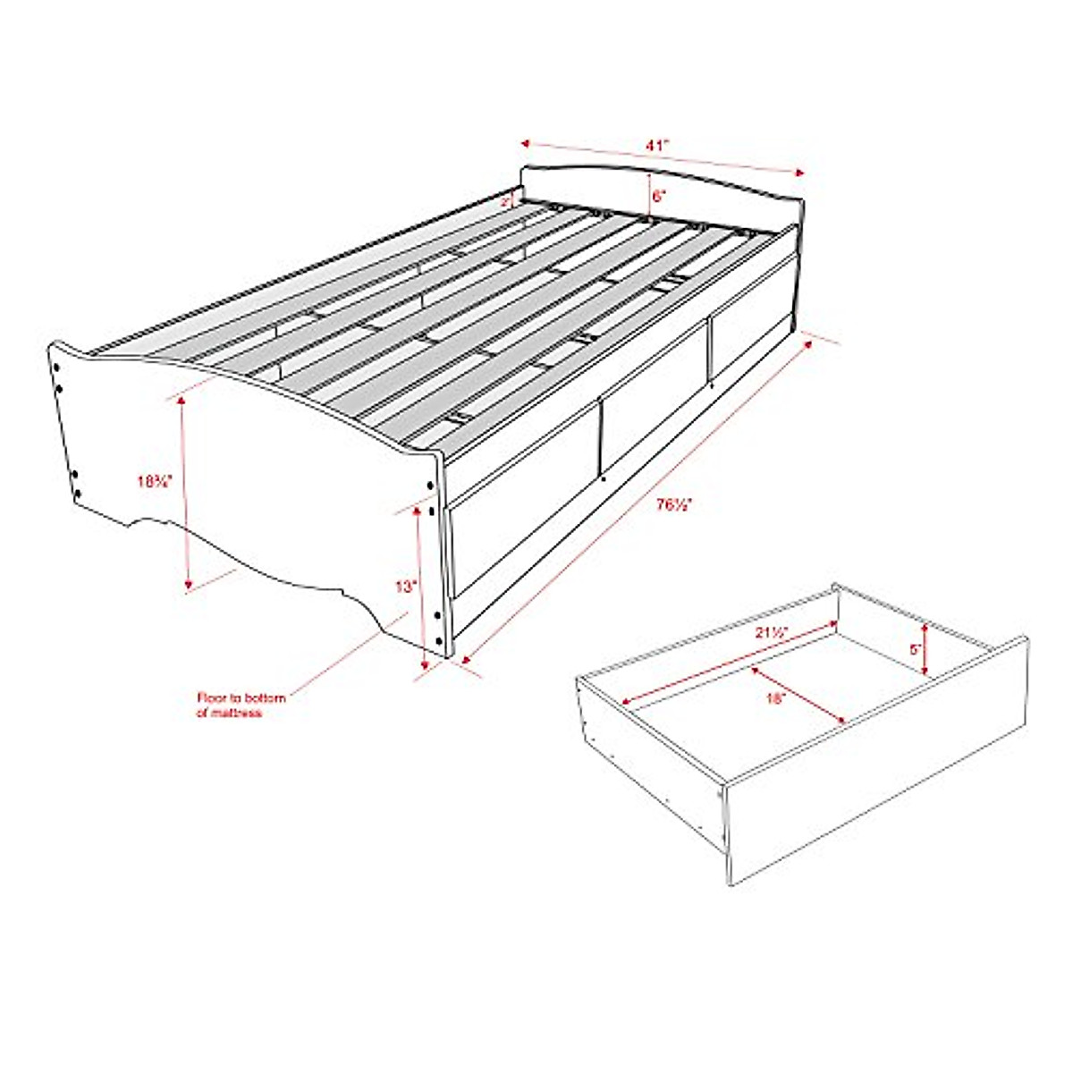 Prepac Twin Mate's Platform Storage Bed with 3 Drawers, Black