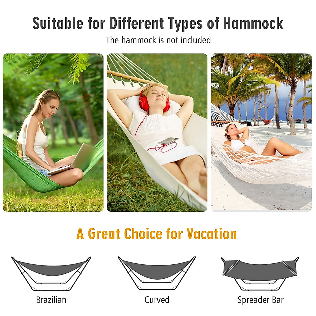 Giantex Steel Hammock Stand 450LBS Capacity, Heavy Duty Hammock Frame 2 Person, Adjustable Universal Multi-Use Hammock Stand Fits 9-13 Ft Hammock for Indoor Outdoor Yard Patio Deck