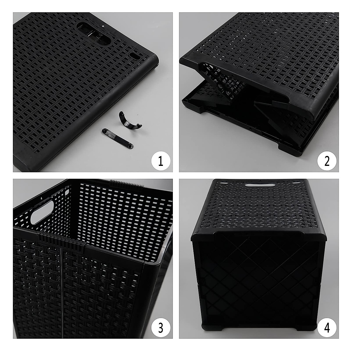 Ucake 42 L Plastic Storage Basket, Folding Laundry Hamper, Black, 2 Packs