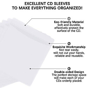 600PCS CD DVD Sleeves, FULANDL Premium CD Double-Sided Refill Plastic Sleeve for CD and DVD Storage Binders (White)
