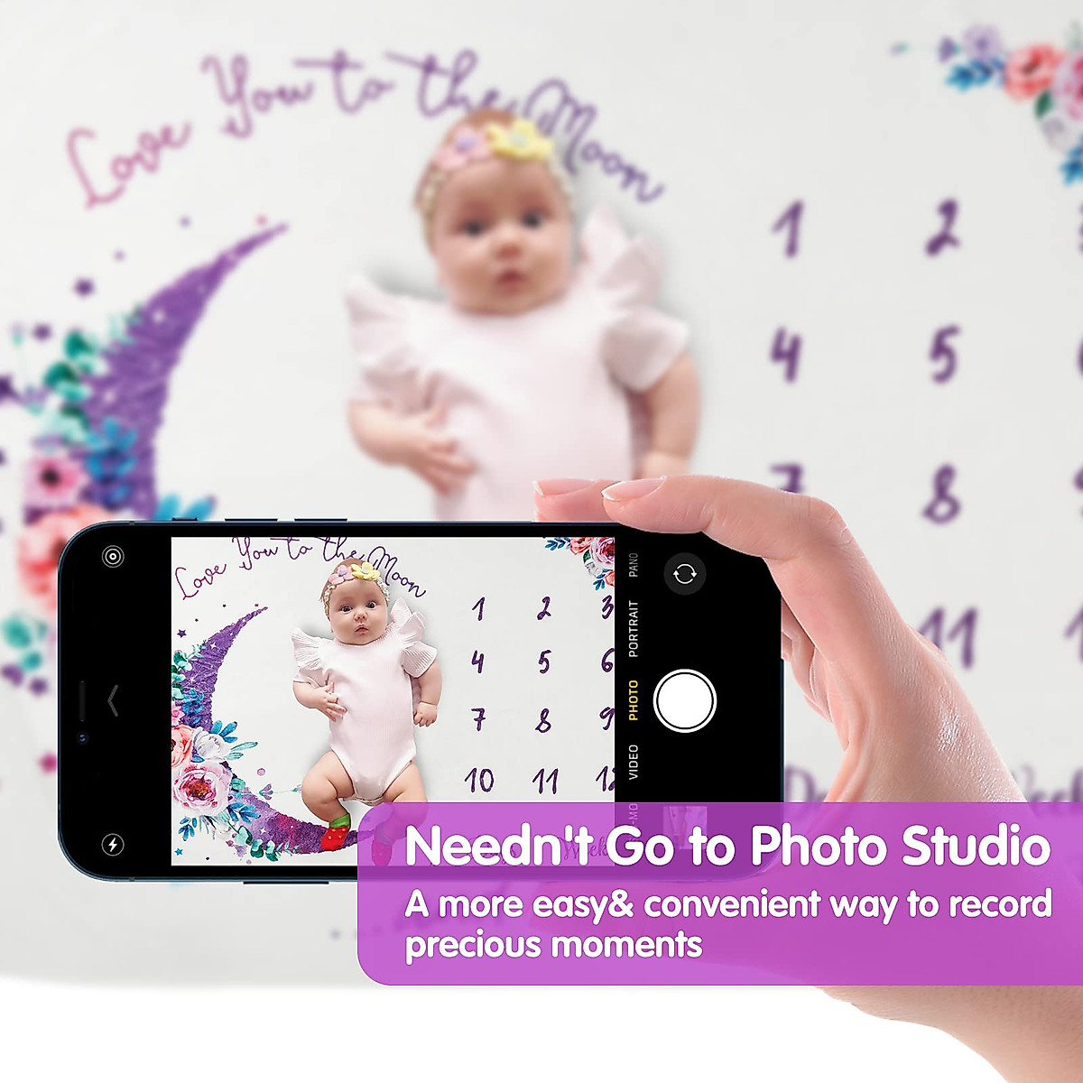 Baby Monthly Milestone Blanket, 51"x40" Newborns Month Blanket Gift for Baby Shower, Soft Plush Photo Prop Blanket for Boy&Girl, Newborn Unisex Blankets with Months