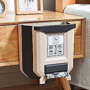 EXCBIOZ Hanging Trash Can,Hanging Kitchen Trash Can Foldable Waste Bin Small Plastic Garbage Can for Cabinet Door, Cupboard, Counter, Bathroom, 9.45*6.3*10.24in, Coffee