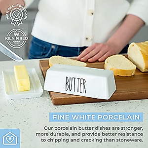 Heartland Home Porcelain Covered Butter Dish with Lid for Countertop (Without Handle). 7.6" x 3.8" Butter Holder Container for One Stick of Butter. Textured Tray Butter Keeper for Non Slip Storage