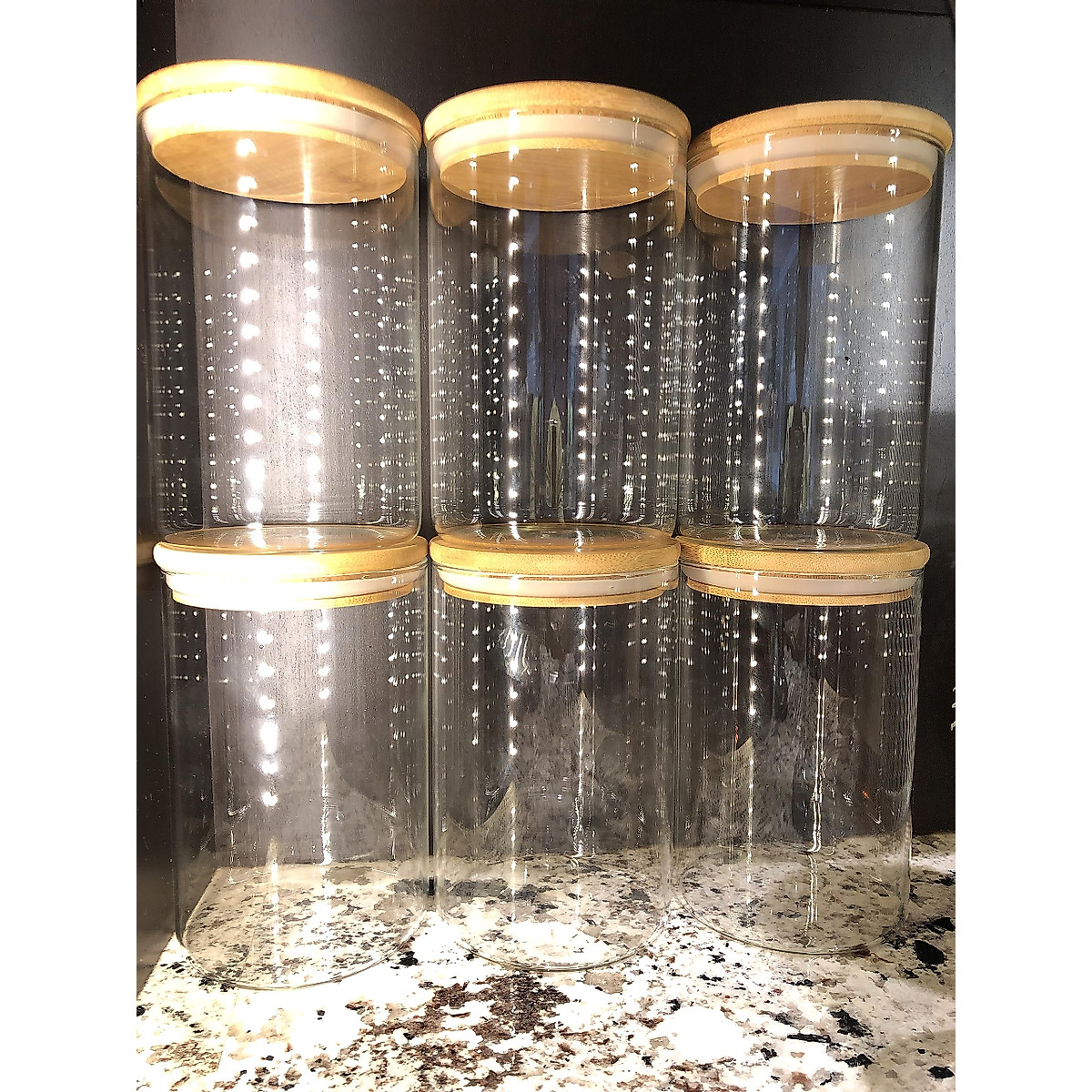 Glass Food Storage Containers Jar Seal Bamboo Lids, Stackable 30oz Set of 3, Pantry Storage Jar for Flour rice Cereal Sugar Tea Coffee Beans Snacks