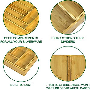 Nero Bamboo Expandable Drawer Organizer for Utensils Holder, Adjustable Home Organization & Storage for Kitchen Gadgets Silverware Cutlery Accessories Desk Craft Makeup Vanity Organizers