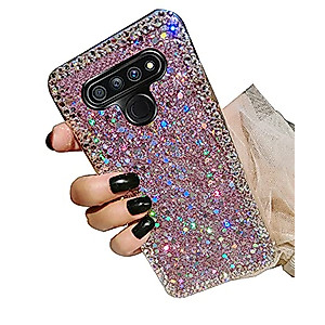 Accgoal for LG Stylo 6 Glitter Sparkle Bling Case for Girly Women,Rhinestone Bumper Protective Cover for LG Stylo 6 (Pink)