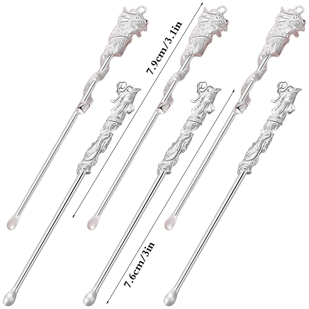 JKJF 6 Pcs Mini Snuff Spoon Tiny Powder Spoon Scoops Mini Retro Spoon Shovel Mini Spoon Keychain Pendant Charms Necklace Loop for Spices Sand Salts - Dragon Phoenix