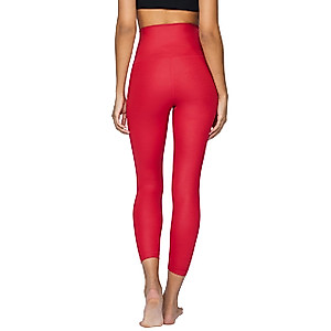 90 Degree By Reflex Womens High Waist High Shine Faux Leather Disco Ankle Leggings - Scorpio Red Elastic Free Super High Waist - Large