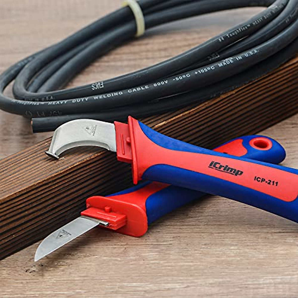 iCrimp Utility Knife for Cable Skinning, Wire Insulation Dismantling Knife, 2-Pack Insulated Electricians Cable Stripping Knives, Fixed Blade