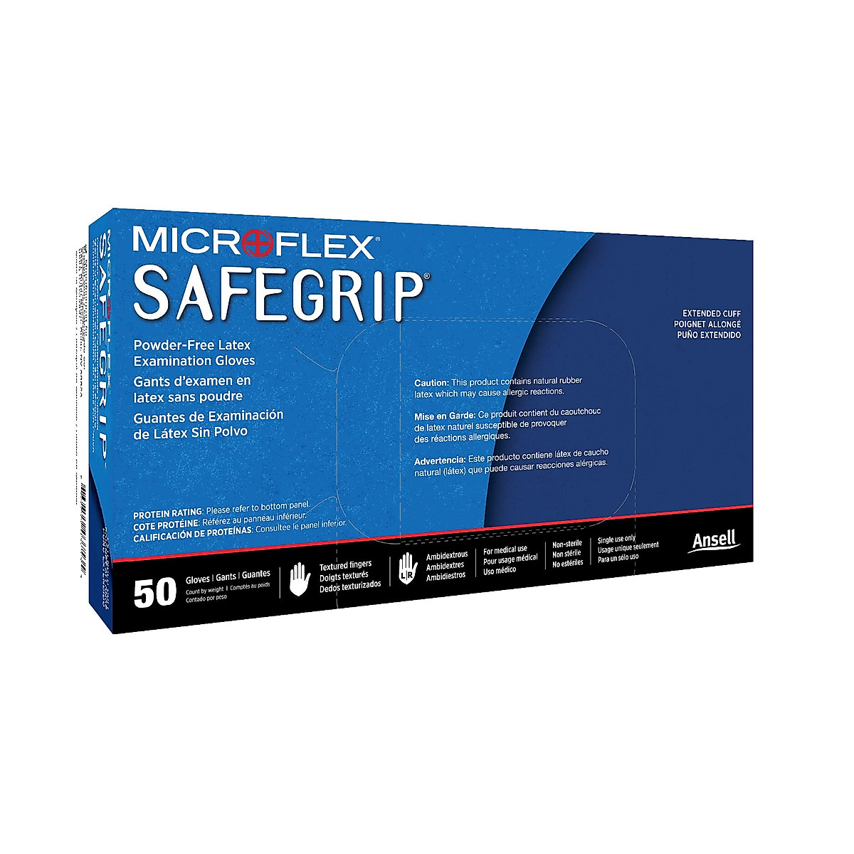 Microflex SafeGrip SG-375 Extra Thick Disposable Latex Gloves for Life Sciences, Automotive w/Textured Fingertips - Large Blue (Box of 50)