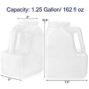 Yesland 2 Pcs White Plastic Gallon Jar with Handle and Airtight Lid - Square Empty Storage Containers and Jugs - 1.25 Gallon Wide Mouth Bottles for Craft Supplies, Paint, Detergent Storage, Liquids