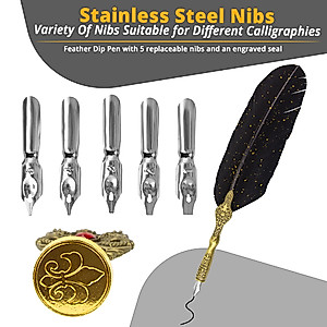 Calligraphy Pen Set, Feather Pen, Calligraphy Pen Set, Quill And Ink Set, Calligraphy Set For Beginners, Feather Pen And Ink Set, Quill Pen And Ink Set, Wax Stamp Set With Golden Black Feather Pen