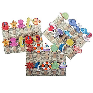 Mini Ocean Nautical Wooden Clothespins Sea Decorative Wood Peg Pin Craft Clips for Pictures Memo Card Photo with Jute Twine, 30 Counts by Shxstore