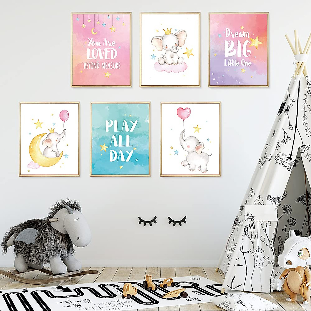 Elephant Inspirational Decor, Baby Girl Nursery Wall Art Prints, Elephant Nursery Wall Decor, Elephants Wall Art Decorations for Kids Nursery, Girl's Room (8"x10") Set of 6 Unframed