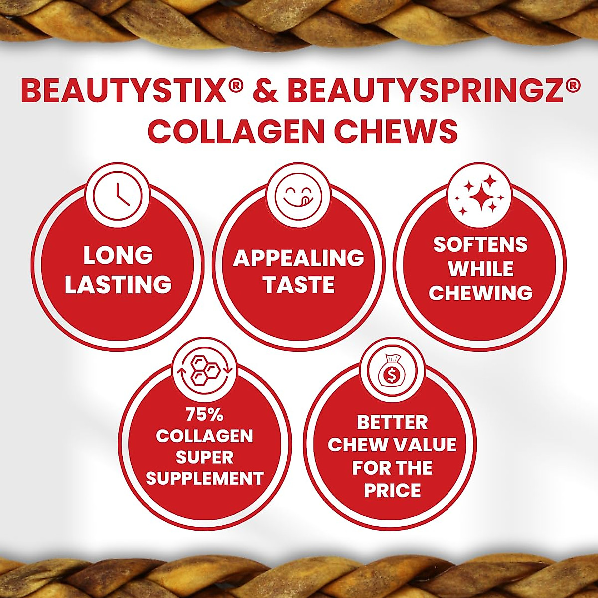 Bark & Harvest Pet Provisions From The Farm Beef Collagen Beauty Stix Dog Treat | All Natural & Long Lasting | Bully Stick & Rawhide Alternative | Support Healthy Joints, Skin & Coat | 6" Pack of 3